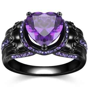 Gothic Jewelry Black Skull Rings Biker Rings Halloween Gothic Engagement Rings for Women Vampire Accessories Halloween Gifts (Purple, 8)