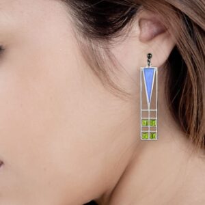 Frank Lloyd Wright Light Screen Blue Enamel Earrings