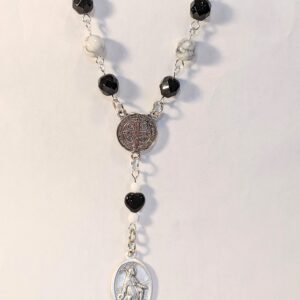 St. Rocco White Howlite & Jet Black Car/Vehicle Rosary