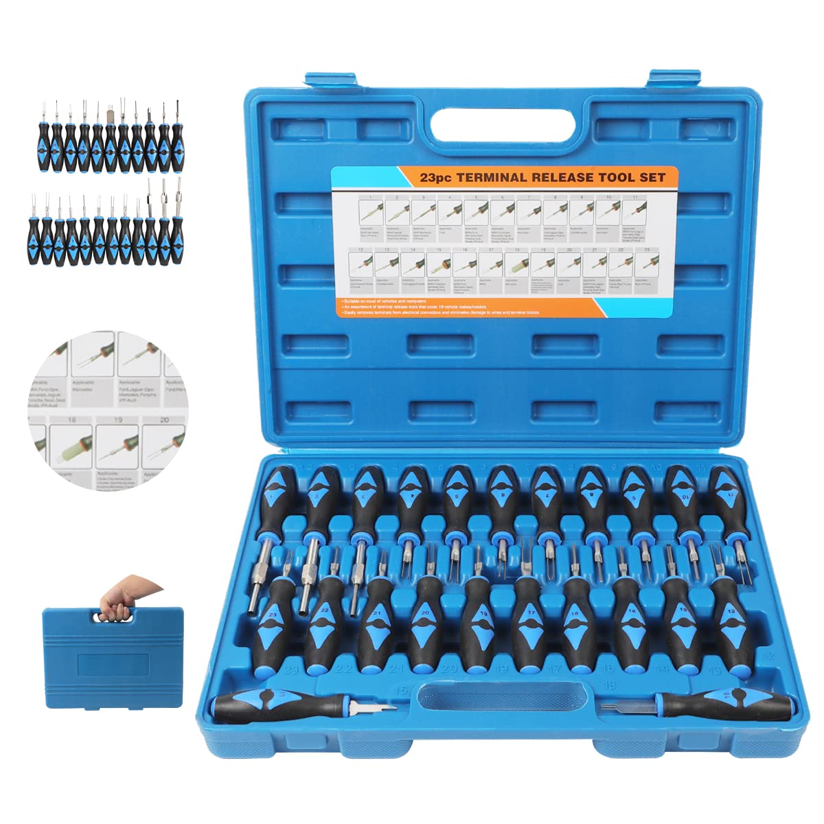 DUOYI Terminal Removal Tool Kit 23 Pcs, Terminal Ejector Kit with Stainless Steel Tips, Ergonomic Rubber Handle and Carrying Case, Universal Terminal Release Kit Replaces The Proprietary Kit