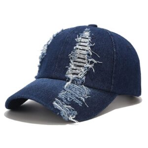 xyiyi denim dark blue vintage washed distressed baseball cap adjustable cotton jean dad hat for women mens