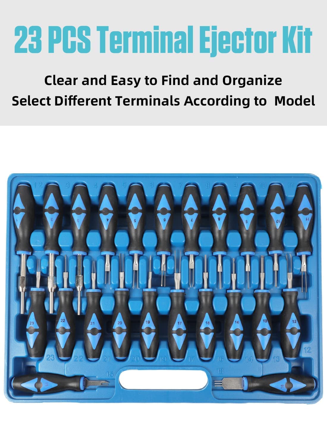 DUOYI Terminal Removal Tool Kit 23 Pcs, Terminal Ejector Kit with Stainless Steel Tips, Ergonomic Rubber Handle and Carrying Case, Universal Terminal Release Kit Replaces The Proprietary Kit