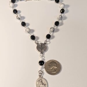 St. Rocco White Howlite & Jet Black Car/Vehicle Rosary