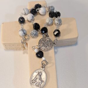 St. Rocco White Howlite & Jet Black Car/Vehicle Rosary