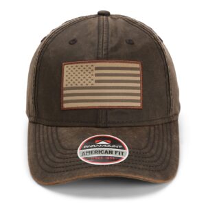 waxed cloth american flag cap american fit us flag cap fits head size md - 2x (brown)