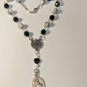 St. Rocco White Howlite & Jet Black Car/Vehicle Rosary