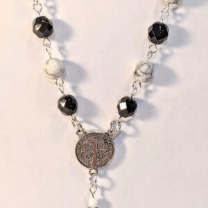 St. Rocco White Howlite & Jet Black Car/Vehicle Rosary