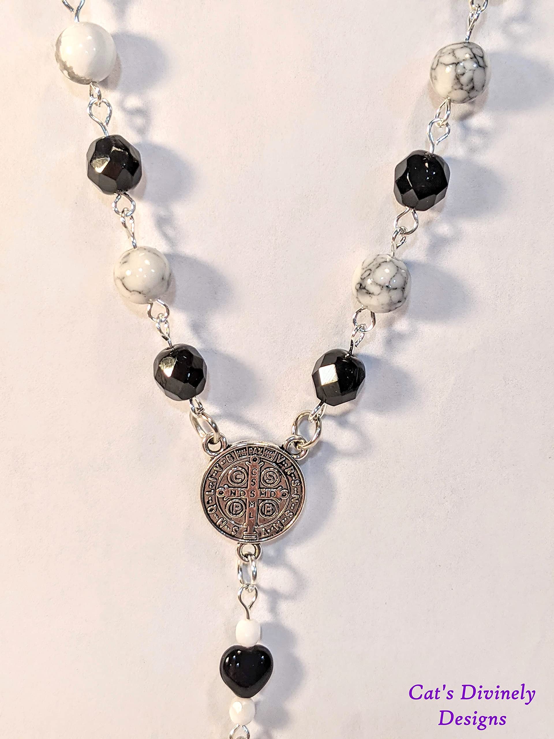 St. Rocco White Howlite & Jet Black Car/Vehicle Rosary