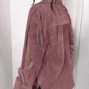 Saslax Womens Corduroy Shirt Long Sleeve Oversized Button Up V Neck Blouses Tops Loose Shacket Jacket with Pockets Mauve L