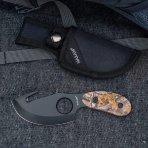 Maxam All in One Fixed Blade Skinning Knife with Gut-Hook, Camo, Full Tang, 7 Inch Knife Includes Nylon Sheath