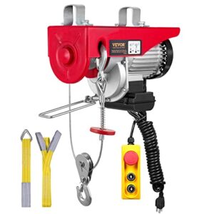 vevor electric hoist with 14ft control, 1320lbs electric winch, 110v electric hoist with remote control & single/double slings for lifting in factories, warehouses, construction site, mine filed