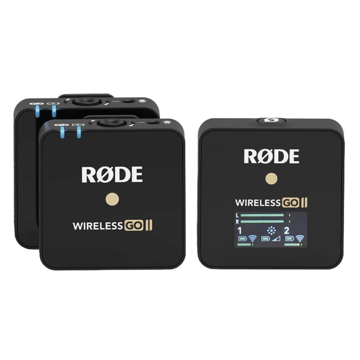 Rode GO II Dual Channel Wireless Microphone System, Series IV 2.4GHz Digital Transmission, 128-bit Encryption, 3.5mm TRS Analog Output, USB-C and iOS Compatible