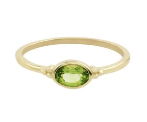 gemistry east-west 14k gold over sterling silver peridot gemstone stackable solitaire bezel ring