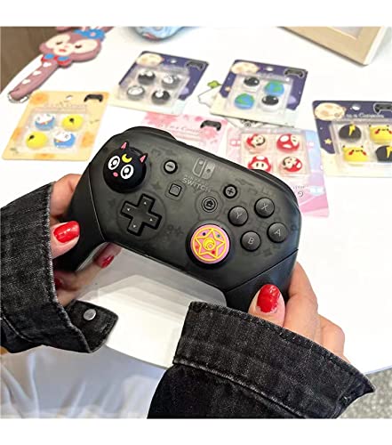 PERFECTSIGHT 4 PCS Cute Thumb Grip Caps for PS5/PS4/Xbox One (Series X, S)/NS Switch Pro Controller, Anime Magic Moon Analog Stick Grips Thumbsticks, 3D Kawaii Silicone Joystick Button Covers (Luna)