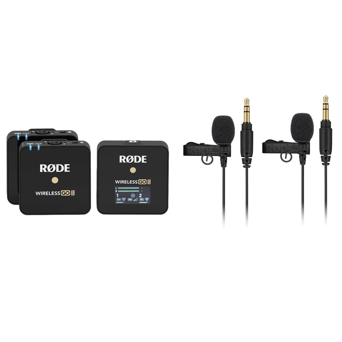 Rode GO II Dual Channel Wireless Microphone System, Series IV 2.4GHz Digital Transmission, 128-bit Encryption, 3.5mm TRS Analog Output, USB-C and iOS Compatible