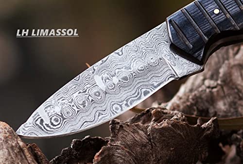 LH LIMASSOL 8 INCH Fixed Blade black Dollar Wood Custom Handmade Damascus Hunting knife/skinner knife/skinning knife with leather sheath