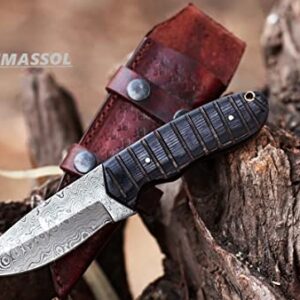 LH LIMASSOL 8 INCH Fixed Blade black Dollar Wood Custom Handmade Damascus Hunting knife/skinner knife/skinning knife with leather sheath