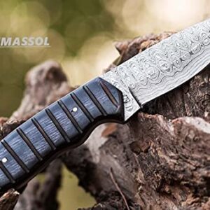 LH LIMASSOL 8 INCH Fixed Blade black Dollar Wood Custom Handmade Damascus Hunting knife/skinner knife/skinning knife with leather sheath