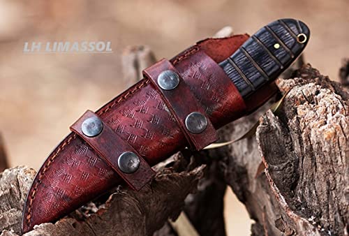 LH LIMASSOL 8 INCH Fixed Blade black Dollar Wood Custom Handmade Damascus Hunting knife/skinner knife/skinning knife with leather sheath