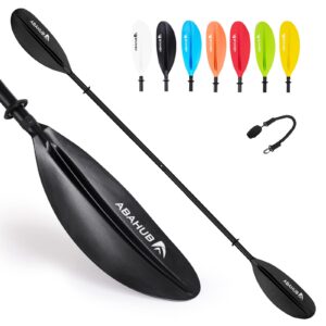 abahub 1 x kayak paddles, 95 inch kayaking oars for boating, canoeing with extra paddle leash, aluminum alloy shaft black plastic blade