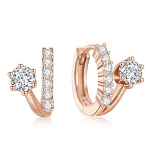 gold huggie split hoop earrings delicate cubic zirconia double hoop earrings oval cuff earrings for women (clip-rose)