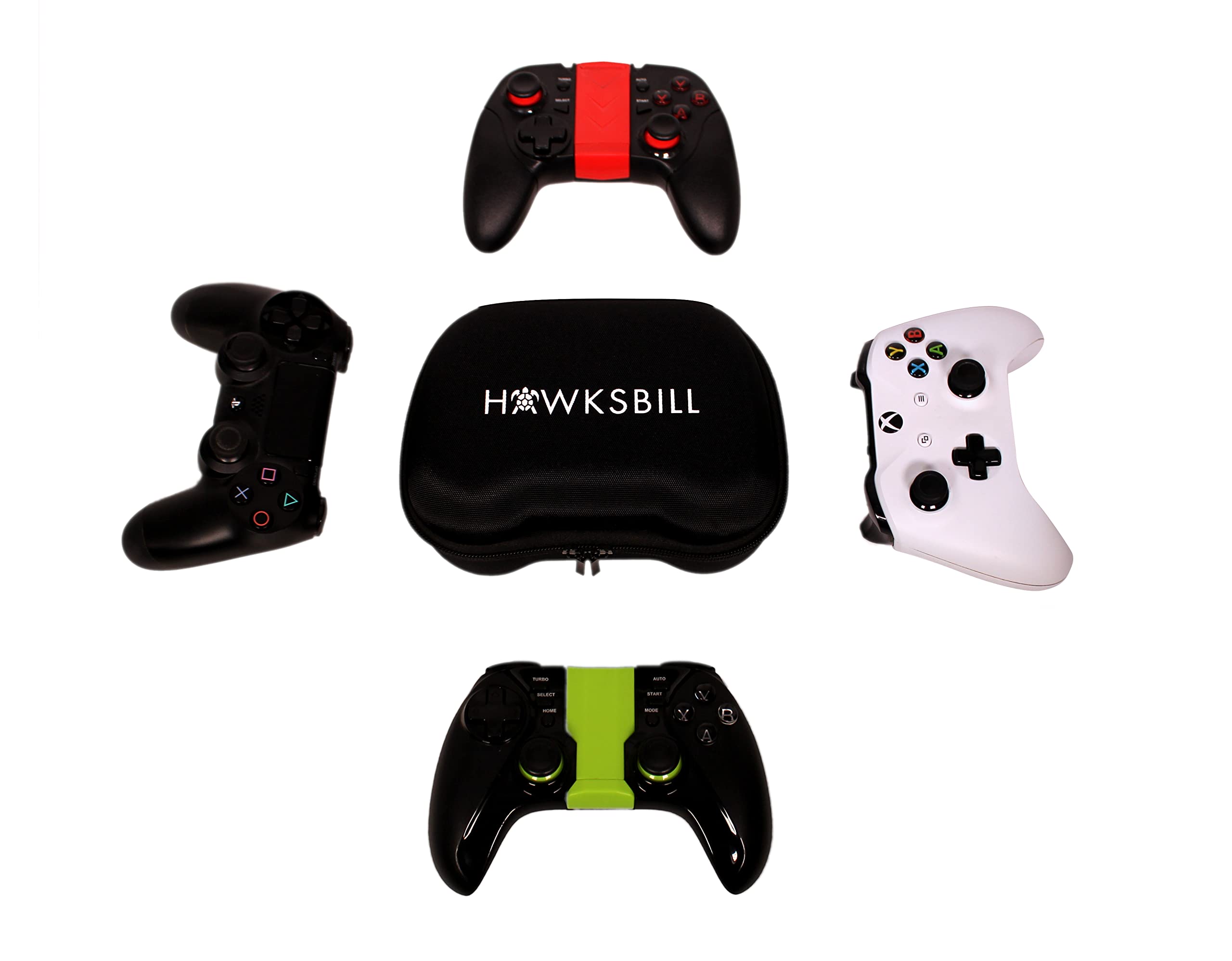 Hawksbill Travel Controller Case Compatible with Switch Pro Controller, PS5 Controller & Xbox Controller - Portable and Compact Hard Shell Carrying Case (Black & White)