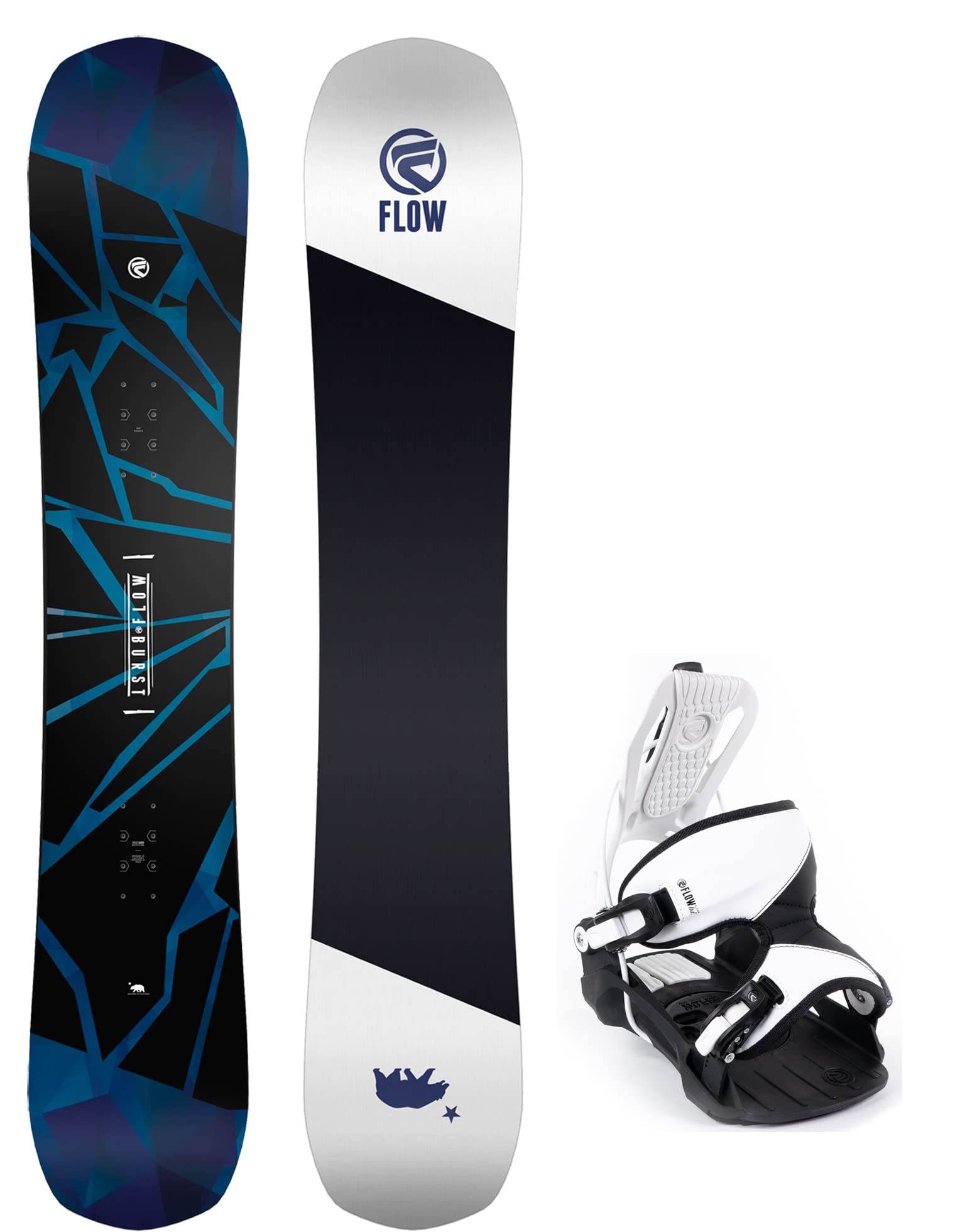 FLOW Burst Men's Wide Snowboard Package Flow White Alpha Bindings - 156 Wide (Large (7.5-10.5))