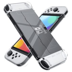 [improved version] dockable clear case for nintendo switch oled 2021, fanpl protective case cover for switch oled and joy con controller - strong and durable, not easy to fall off (clear)