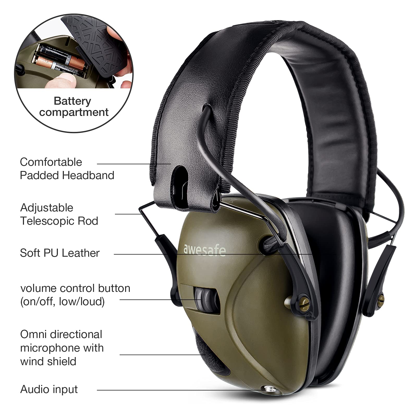 awesafe Electronic Shooting Earmuff Ear Hearing Protection Safety Ear Muffs Noise Reduction Sound Amplification