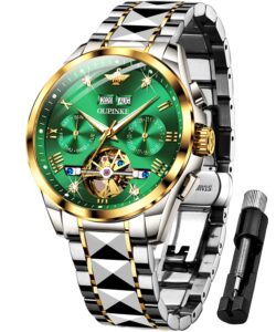 oupinke mens green watches automatic skeleton mechanical self winding tourbillon luxury dress wristwatch