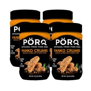 porq artisanal fried pork rinds, panko crumbs, breadless alternative to bread crumbs, zero carbs, gluten free & keto friendly, 10.5-ounce bottle (pack of 4)