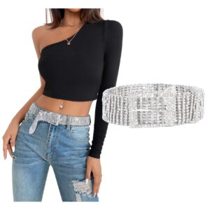 xzqtive women crystal belt rhinestone shiny diamond bling glitter chain waist belt for jeans dresses pants silver gold