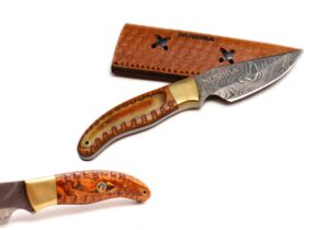 nushba 014 handmade damascus steel hunting skinner knife with cow brown leather sheath fixed blade knives for men