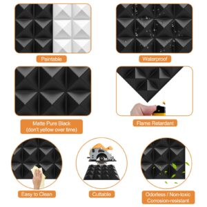 TroyStudio Acoustic Sound Diffuser Panels, 12 X 12 X 1 inches 8 Pcs PVC Plastic Wall Panel, Recording Studio Acoustical Treatments Diffusion Panel, 3D Art Decorative Ceiling Tiles (Pyramid, Black)