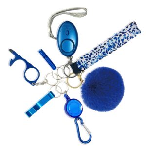 cymme keychain set for girls with personal alarm,pom pom and lip balm lanyard wirstlet blue