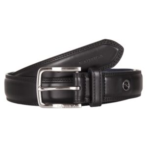 Nautica mens Logo Inlay Ornament Double Stitch Leather Belt, Black, 38 US