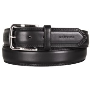 nautica mens logo inlay ornament double stitch leather belt, black, 38 us