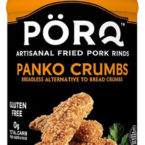 PORQ Artisanal Fried Pork Rinds, Panko Crumbs, Breadless Alternative to Bread Crumbs, Zero Carbs, Gluten Free & Keto Friendly, 10.5-Ounce Bottle (Pack of 4)