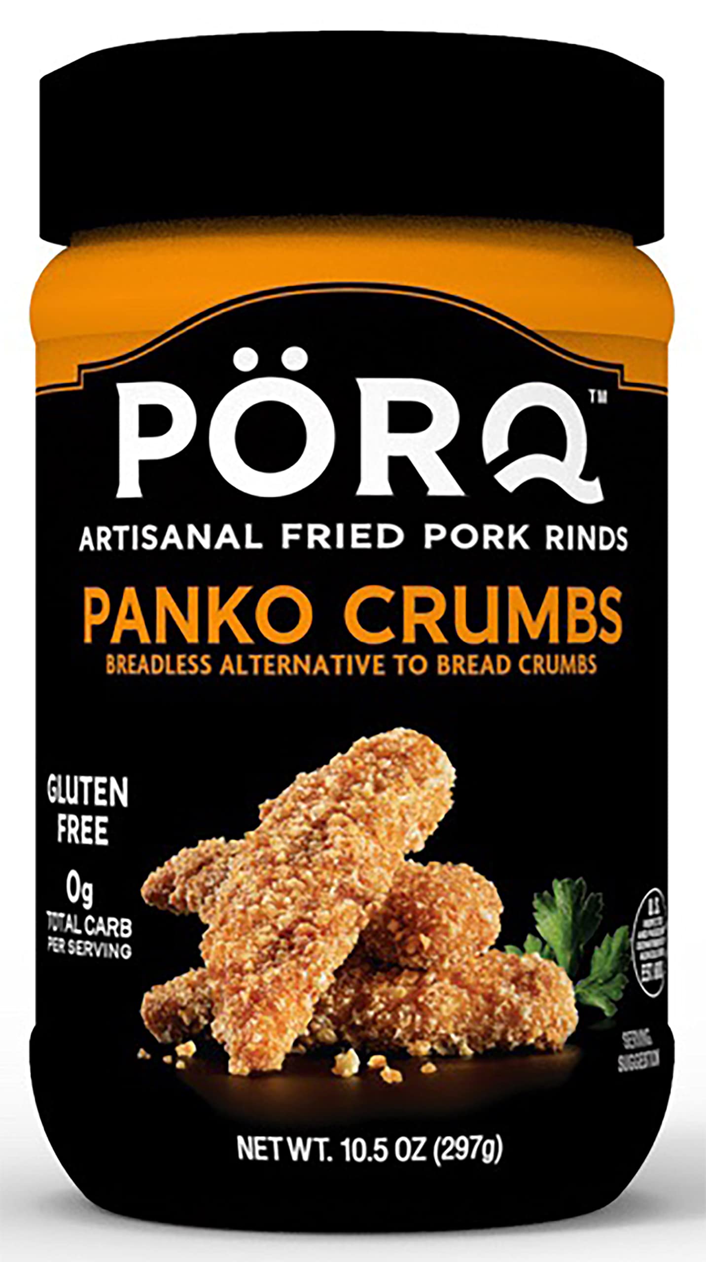 PORQ Artisanal Fried Pork Rinds, Panko Crumbs, Breadless Alternative to Bread Crumbs, Zero Carbs, Gluten Free & Keto Friendly, 10.5-Ounce Bottle (Pack of 4)