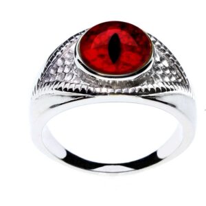 steel dragon jewelers glass eye ring - choose from 21 animal or fantasy eyes in an exotic eye-shaped stainless steel setting (red dragon #2, 7)