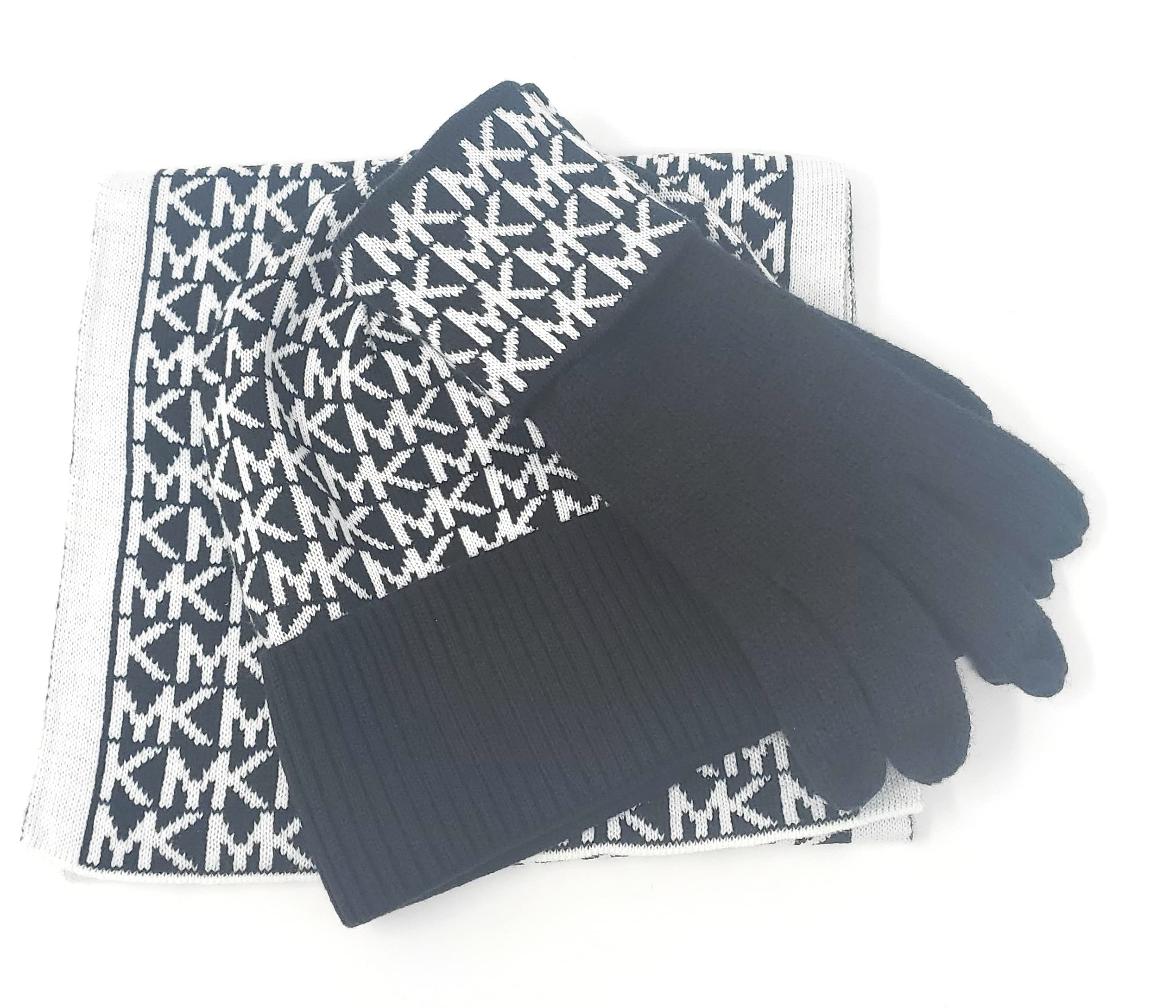 Michael Kors Women's Scarf, Beanie & Glove Set, Black/White