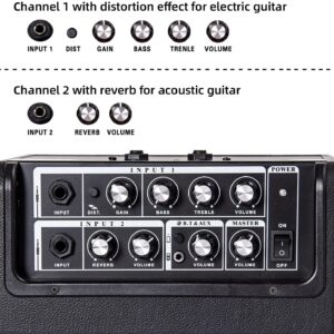 Acoustic/Electric Guitar Amplifier, 15 Watt Portable Bluetooth Amp for Guitar Acoustic/Electric with Reverb Effect, 2 Band EQ,Black