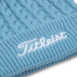 Titleist Cable Knit Pom Pom Golf Beanie Light Blue/White One Size Fits Most