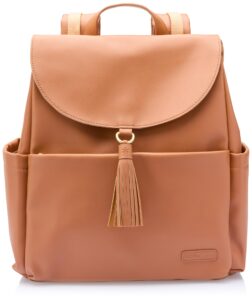 skip hop diaper bag backpack, greenwich vari, toffee