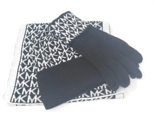 michael kors women's scarf, beanie & glove set, black/white