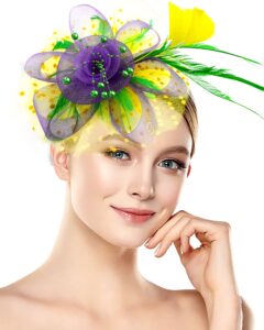 hikkcos mardi gras fascinators headband for women feathers headband for royal wedding carnival parade cocktail