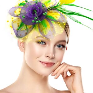 Hikkcos Mardi Gras Fascinators Headband for Women Feathers Headband for Royal Wedding Carnival Parade Cocktail