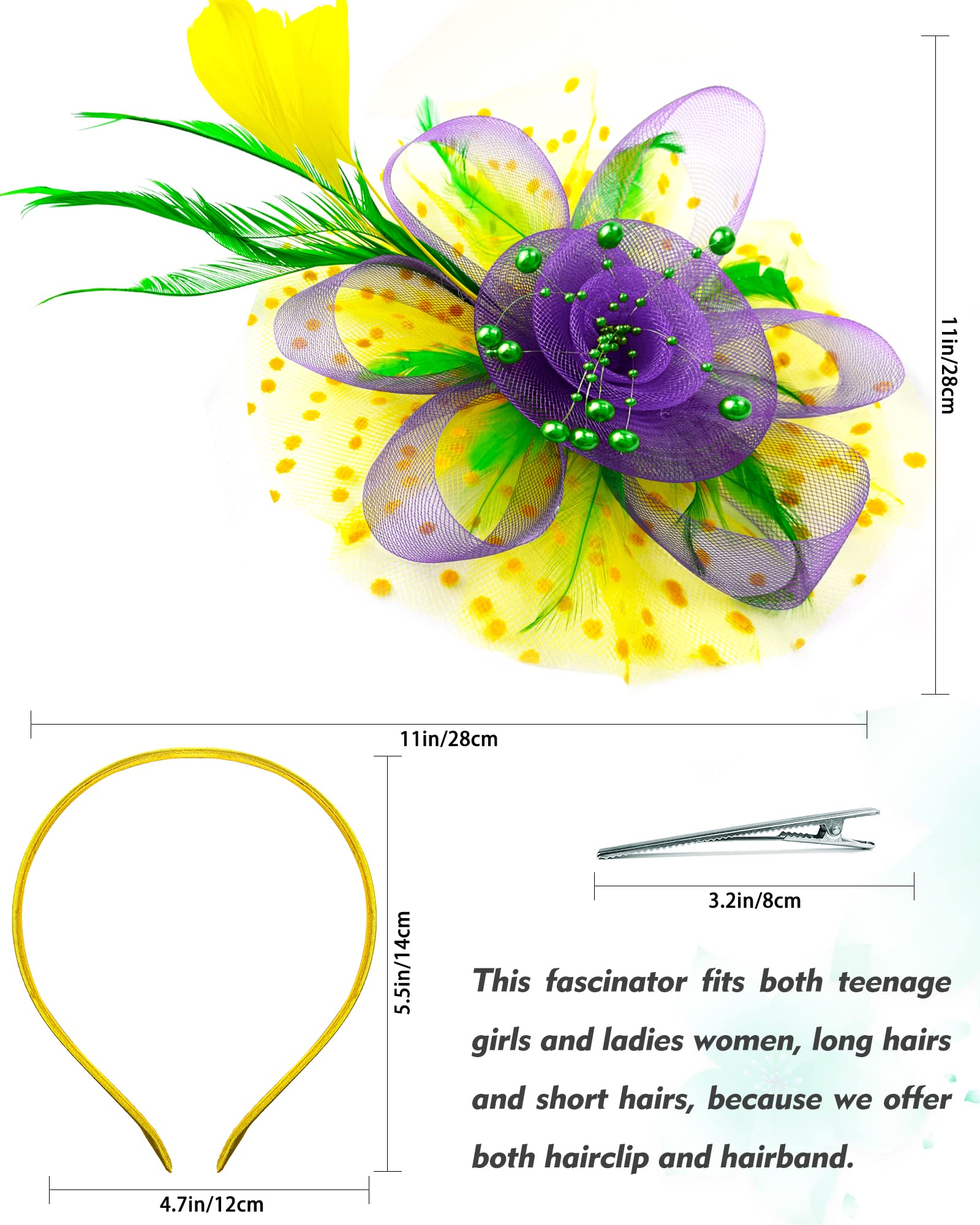 Hikkcos Mardi Gras Fascinators Headband for Women Feathers Headband for Royal Wedding Carnival Parade Cocktail