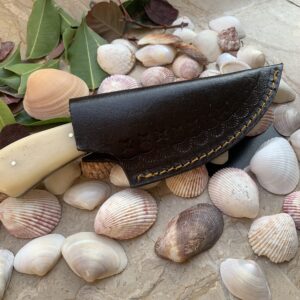 NUSHBA 017 Handmade Fixed Blade Hunting Skinner Knife, Damascus Steel Blade, Camal Bone Handle -Best Hunting Knife with Cow Brown Leather Sheath