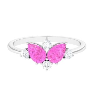 rosec jewels 1.5 cttw pear cut created pink sapphire cluster promise ring with diamond| aaaa quality, 14k white gold, size:us 6.50